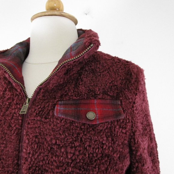 Pendleton | Jackets & Coats | Pendleton Red Maroon Plaid Fuzzy Full Zip ...